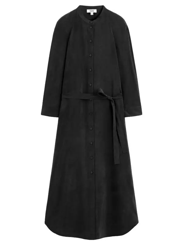 Cos Belted Collarless Midi Shirt Dress - Black