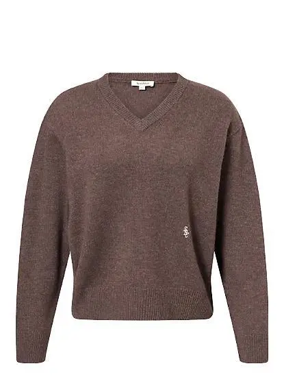 SPORTY & RICH Embroidered-logo Cashmere-and-wool Jumper - Toffee