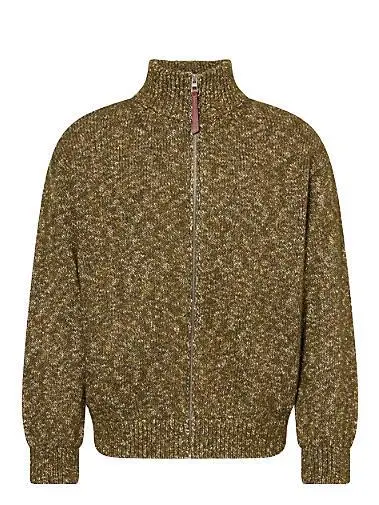 Loewe Anagram High-neck Knitted Cardigan - Khaki Green