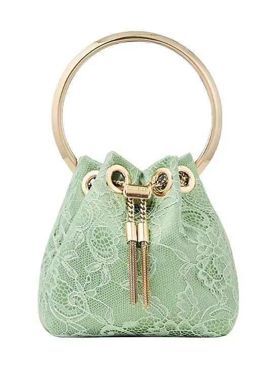 JIMMY CHOO Satin And Lace Mini Bucket Bag - Verde/light Gold