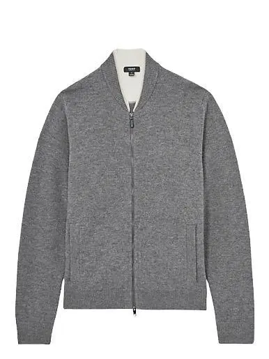 REISS Zip-up Wool Cardigan - Mid Grey