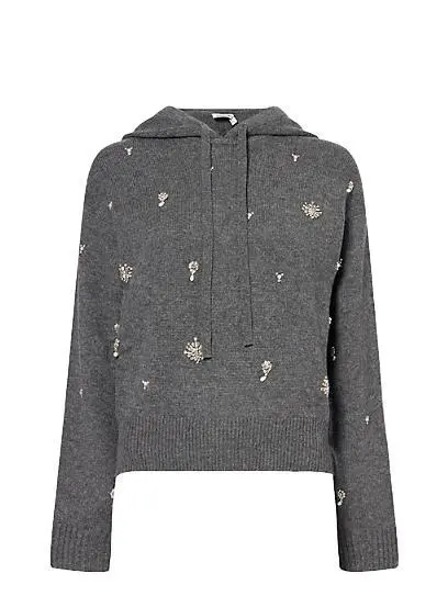 Simkhai Karmen Embellished Wool Cashmere Hoody - Charcoal Grey