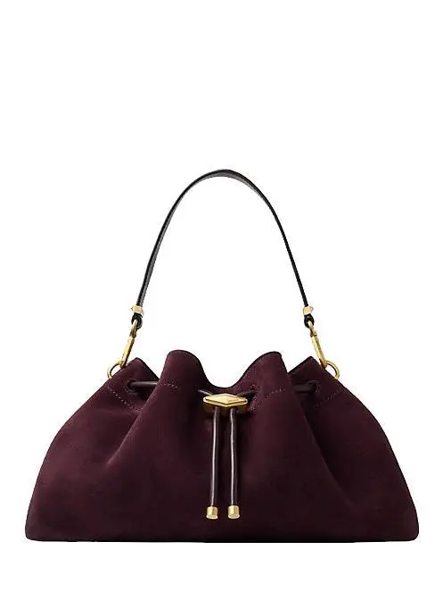 JIMMY CHOO Cinch Medium Suede Handbag - Deep Merlot/gold