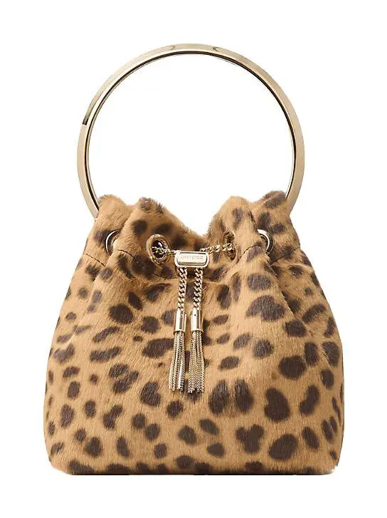 JIMMY CHOO Leopard-print Top-handle Bag - Natural/light Gold