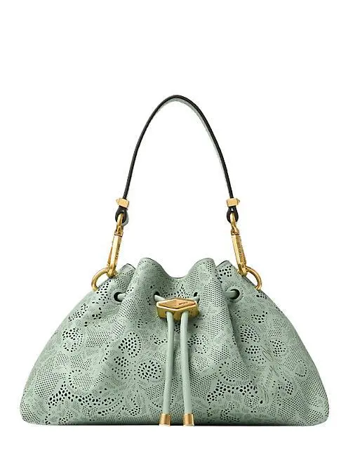 JIMMY CHOO Cinch Small Leather Bucket Bag - Verde/gold