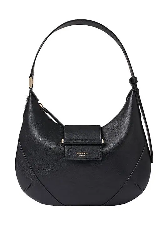 JIMMY CHOO Small Leather Hobo Shoulder Bag - Black/shiny Gold
