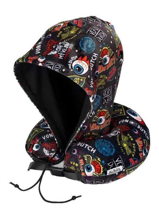 VON DUTCH Jax Hooded Travel Neck Pillow - Black