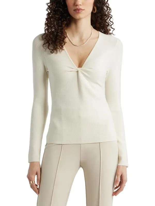 Nordstrom Twist Front Merino Wool Blend Sweater - Ivory Tofu