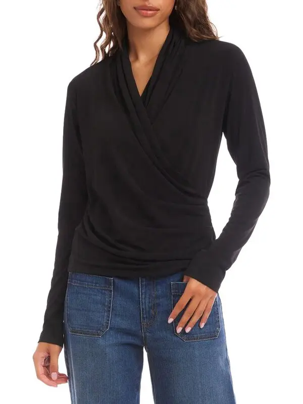 Karen Kane Travel Jersey Drape Cross Front Top - Black