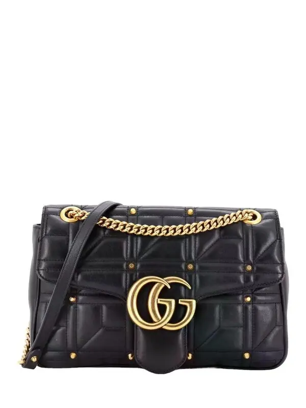 Gucci Gg Marmont Medium Shoulder Bag Studded Matelassé Leather Flap Bag - Black