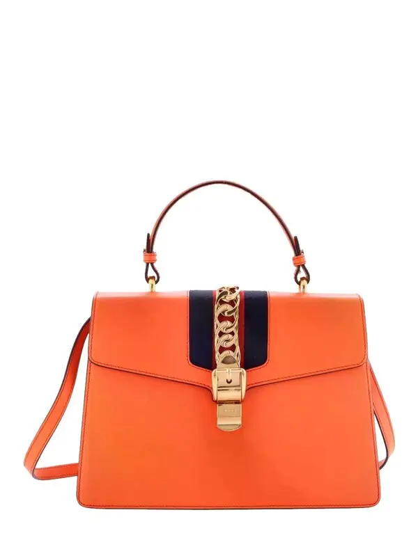 Gucci Sylvie Top Handle Leather Satchel - Orange