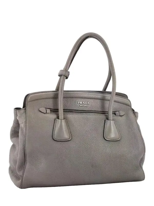 Prada Cuir Frame Convertible Vitello Daino Large Tote Bag - Grey