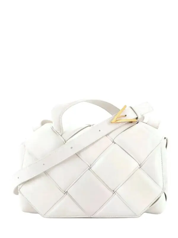 Bottega Veneta Top Handle Padded Maxi Intrecciato Leather Shoulder Bag - White