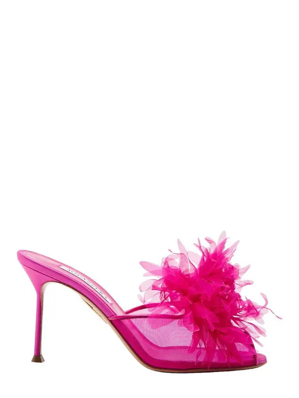 AQUAZZURA Poeme 85 Appliquéd Mesh And Satin Peep-toe Mules - Pink