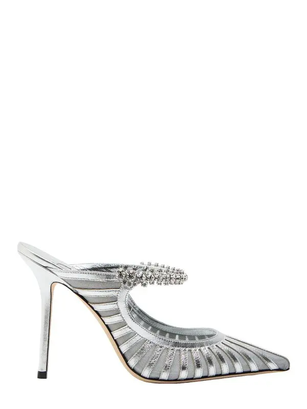 JIMMY CHOO Bing 100 Embellished Panelled Metallic Leather Pumps - Silver