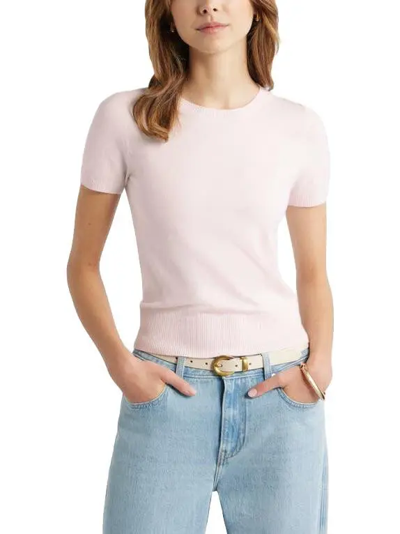 OPEN EDIT Short Sleeve Crewneck Sweater - Pink Carinaria