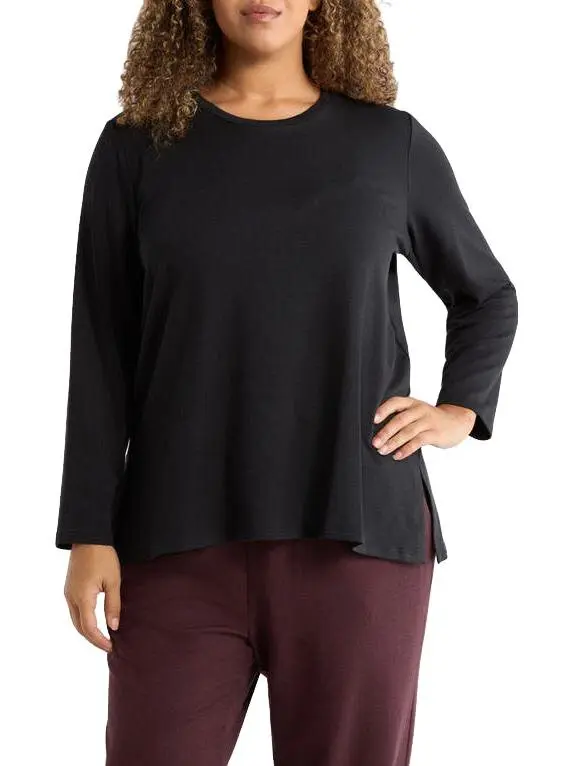 Eileen Fisher Crewneck Terry Tunic Top - Black