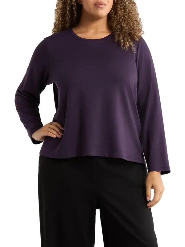 Eileen Fisher Brushed Terry Crewneck Top - Aubergine