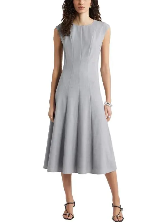 Nordstrom Seamed Wool Blend Midi Dress - Grey Heather