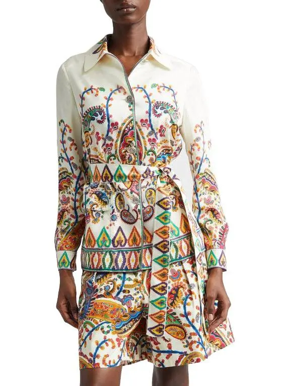 Etro Paisley Border Safari Jacket - Print On White Base