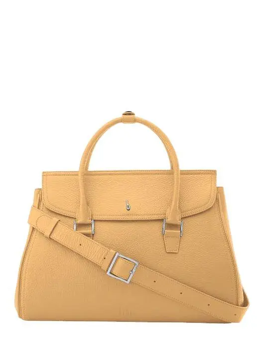 BEHNO Large Coco Pebble Leather Satchel - Bisque