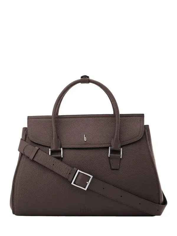 BEHNO Large Coco Pebble Leather Satchel - Cacao