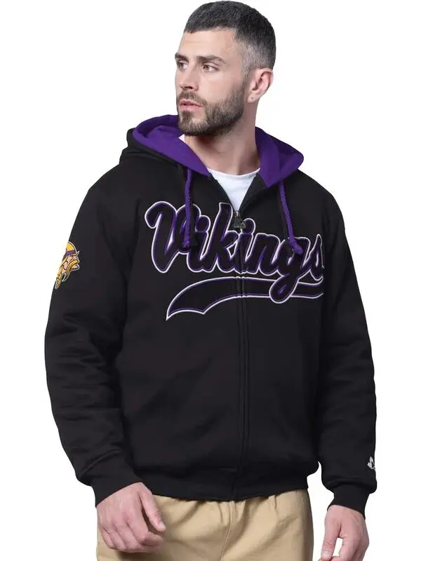 STARTER Minnesota Vikings Big Shot Full-zip Double Hoodie - Black