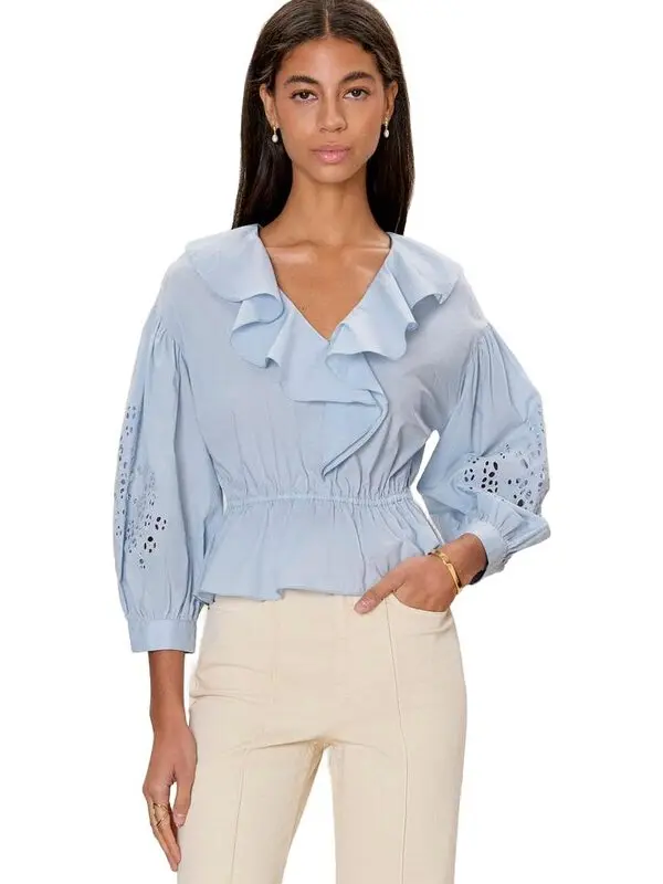 Rebecca Taylor Lorelai Embroidered Blouse - Chambray