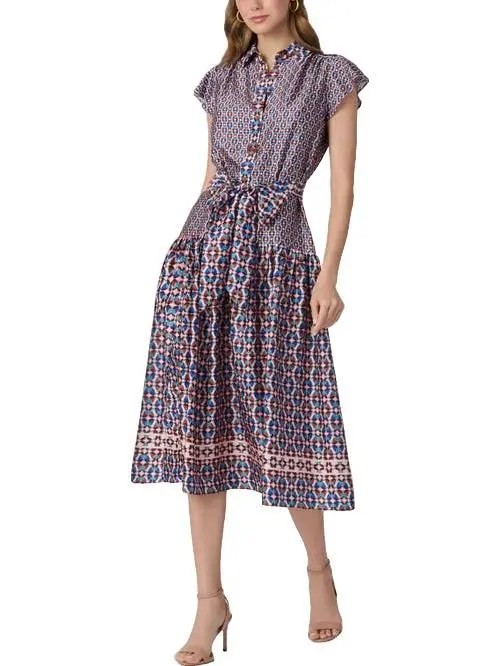 Shoshanna Kennedy Paulo Geo Print Shirt Dress - Blush Multi