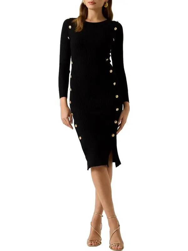 Guess Ribbed Long Sleeve Sweater Dress - Jblack-black