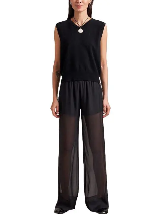 LA LIGNE Ayla Wide Leg Silk Chiffon Pant - Black