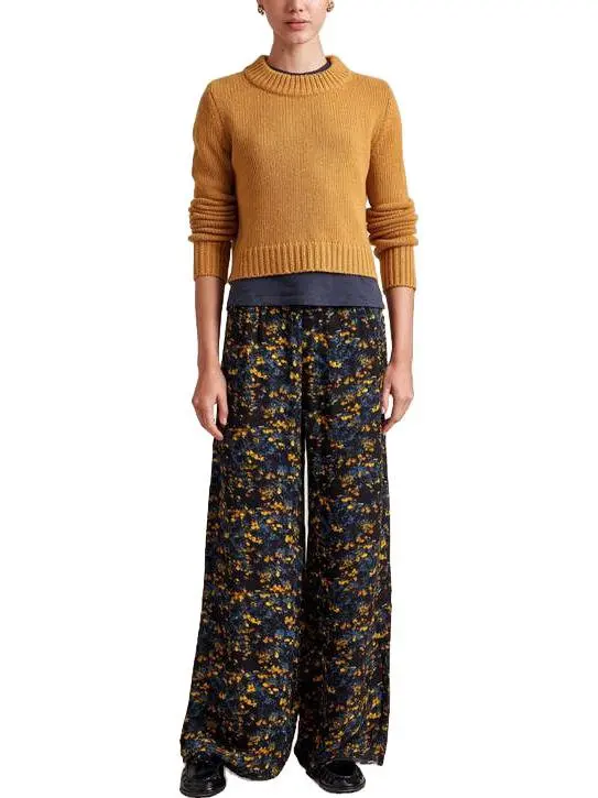 LA LIGNE Printed Silk Chiffon Pant - Yellow Flower Fields