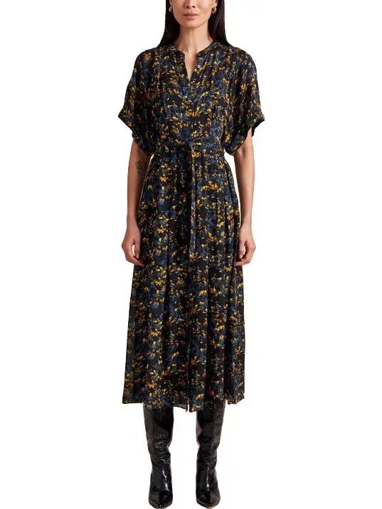 LA LIGNE Nadege Printed Silk Charmeuse Shirt Dress - Yellow Flower Fields