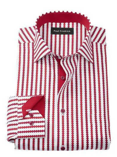 PAUL FREDRICK Comfort Stretch Non-iron Heart Dress Shirt With Contrast Trim - White/red
