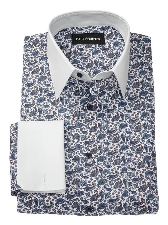 PAUL FREDRICK Comfort Stretch Non-iron Paisley Dress Shirt - Blue/brown