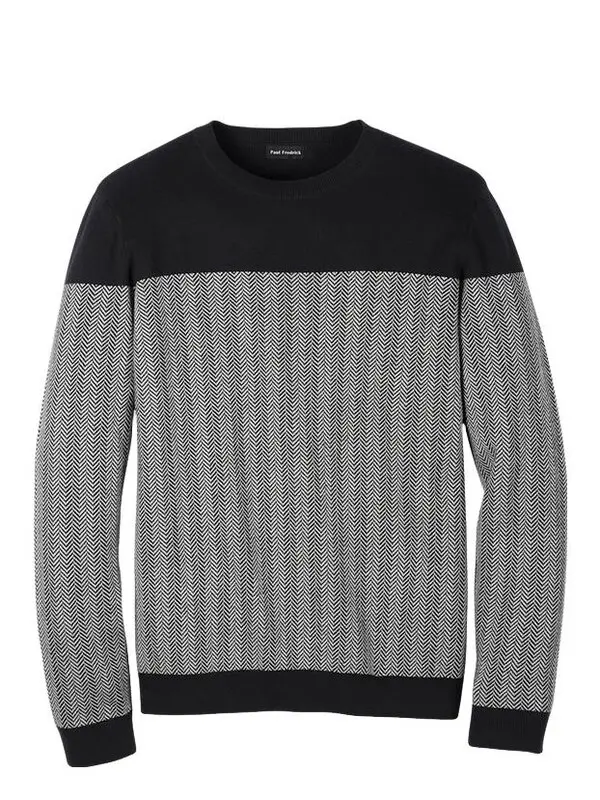 PAUL FREDRICK Cotton Crewneck Pullover - Black/ivory