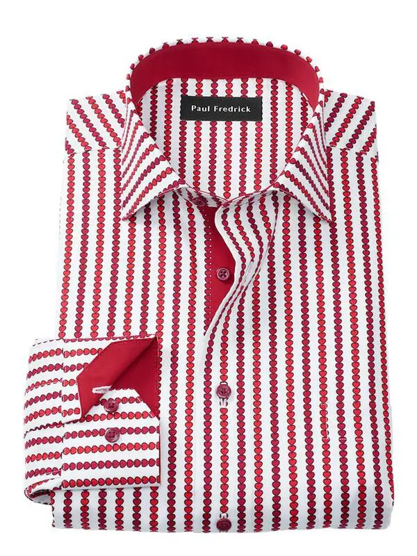 PAUL FREDRICK Slim Fit Comfort Stretch Non-iron Heart Dress Shirt With Contrast Trim - White/red
