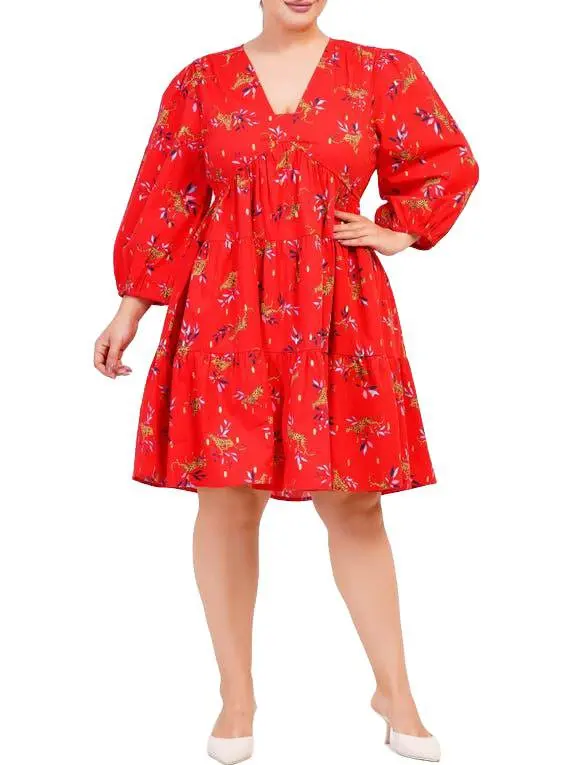 Leota Zariah Empire Waist Mini Dress - Lucky Cheetah Poppy Red