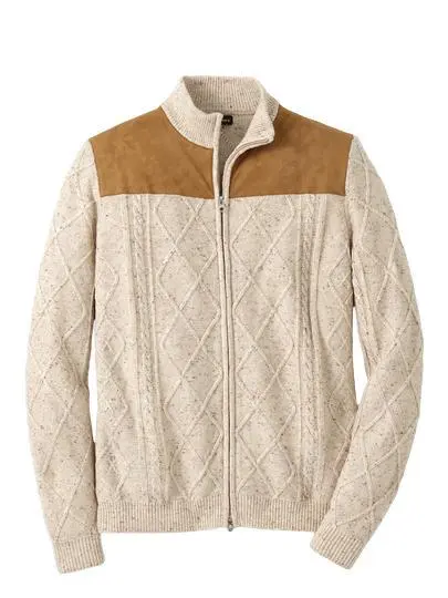 PAUL FREDRICK Donegal Full Zip Mock Neck Sweater - Ivory