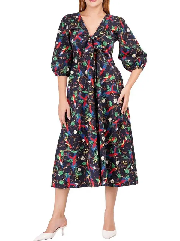 Leota Adriana Tie-front Midi Dress - Macaw