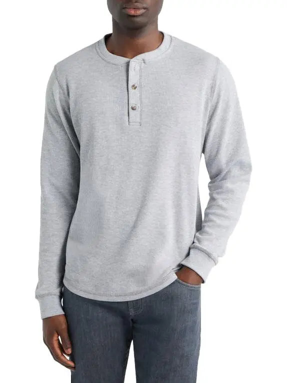 James Campbell Calico Waffle Stitch Henley - Light Grey Heather
