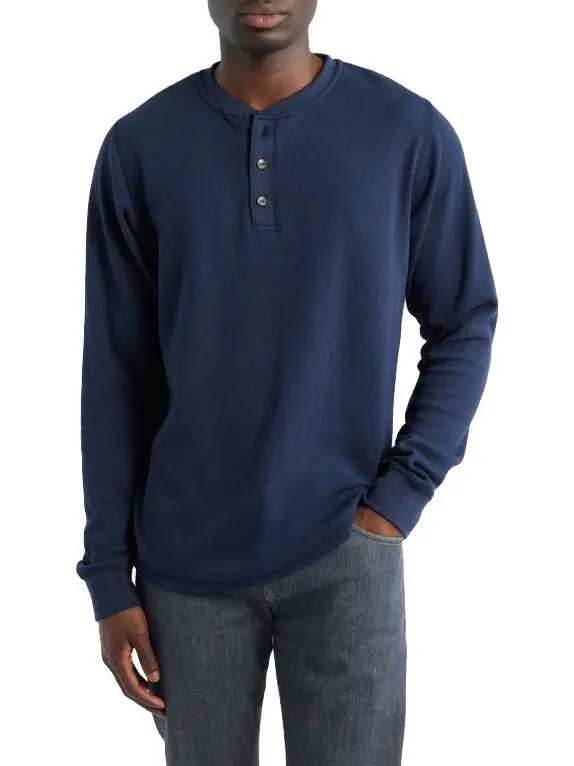 James Campbell Calico Waffle Stitch Henley - Midnight Heather