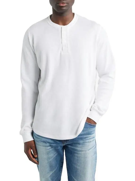 James Campbell Calico Waffle Stitch Henley - White