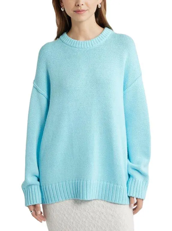 OPEN EDIT Oversized Crewneck Cotton Sweater - Blue Atomizer