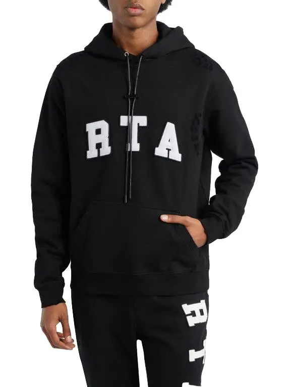 RtA Markus Distressed Logo Applique Hoodie - University Black