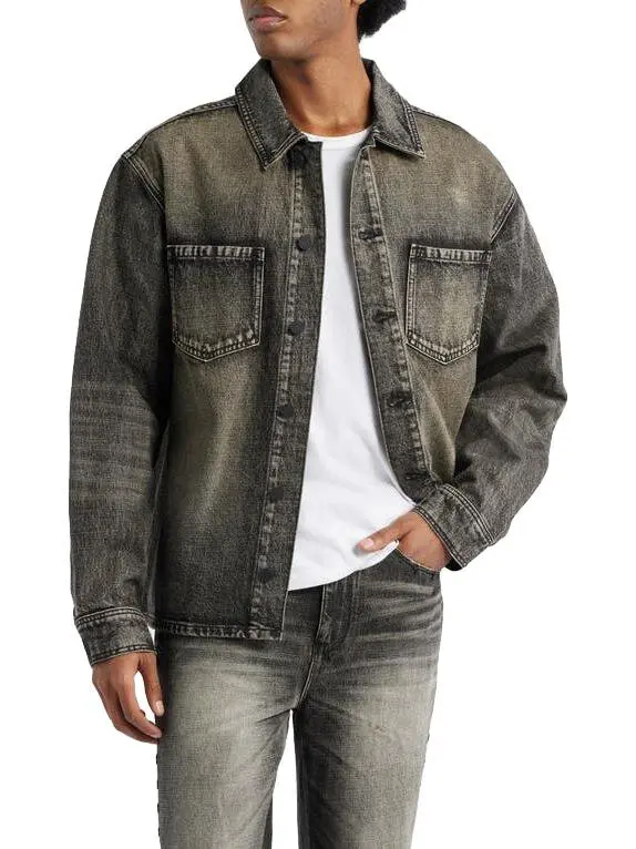 RtA Norris Washed Denim Shirt Jacket - Ash Storm