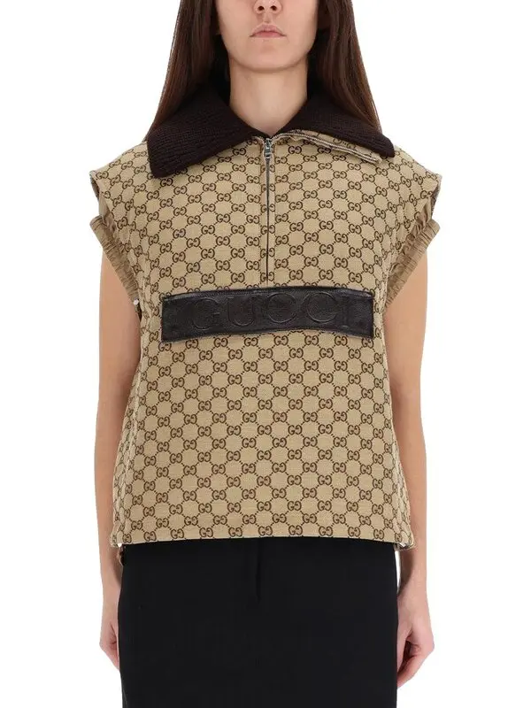 Gucci Canvas Vest With Leather Label - Beige