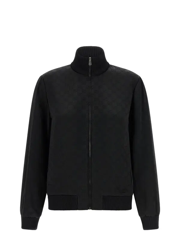 Gucci Gg Print Zip Up Sweatshirt - Black