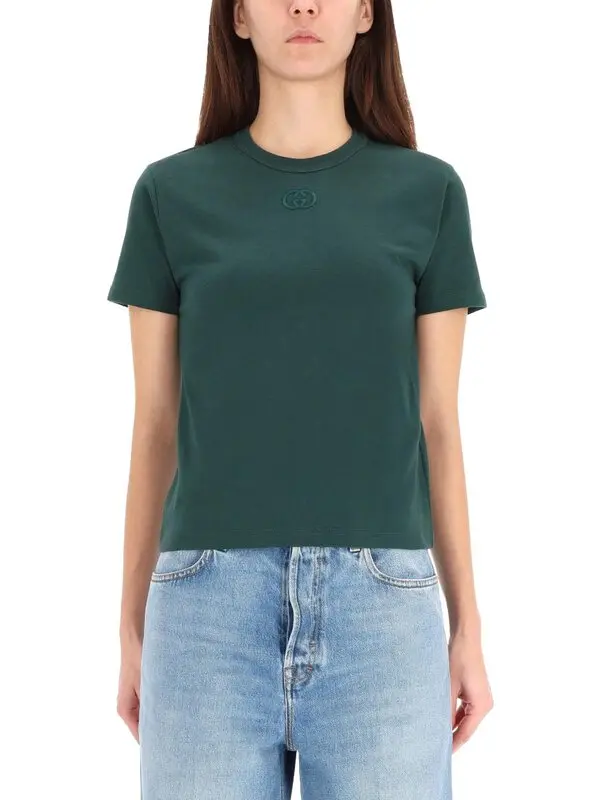 Gucci T-shirt With Logo Embroidery - Green