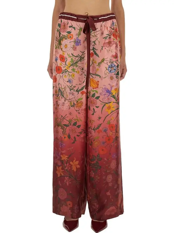 Gucci Printed Silk Wide Leg Pants - Pink